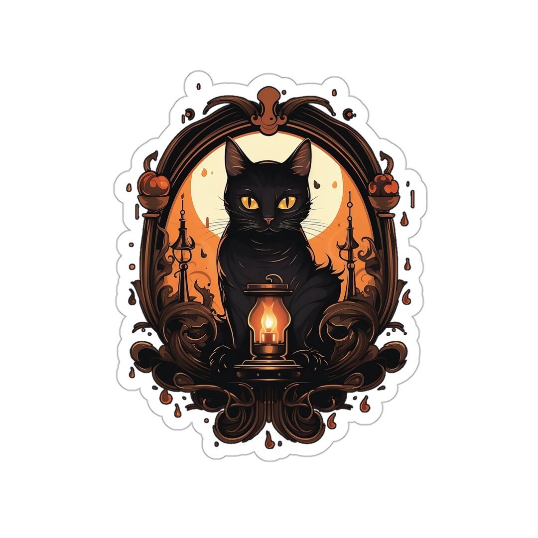 Halloween Black Cat Vinyl Sticker, Spooky Kitty Sticker, Witch Black ...