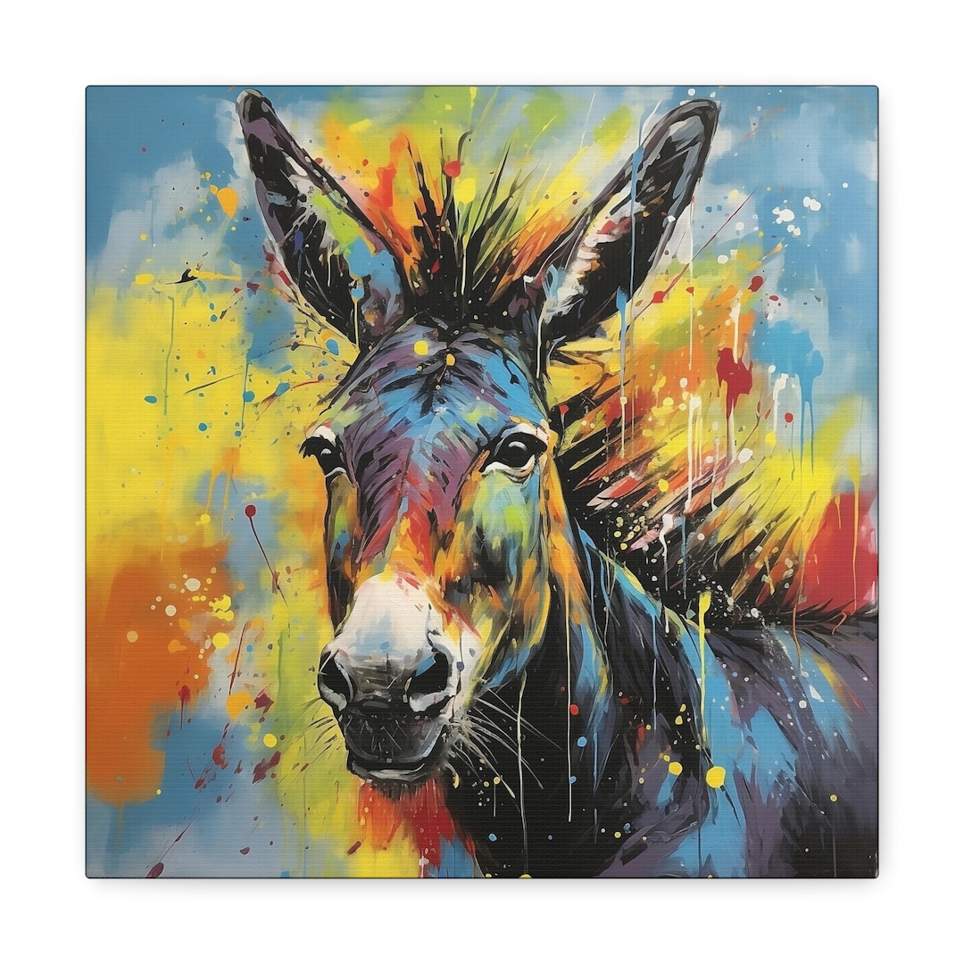 Donkey Art Canvas Print Farmhouse Animal Oil Painting Farm Animal Wall ...