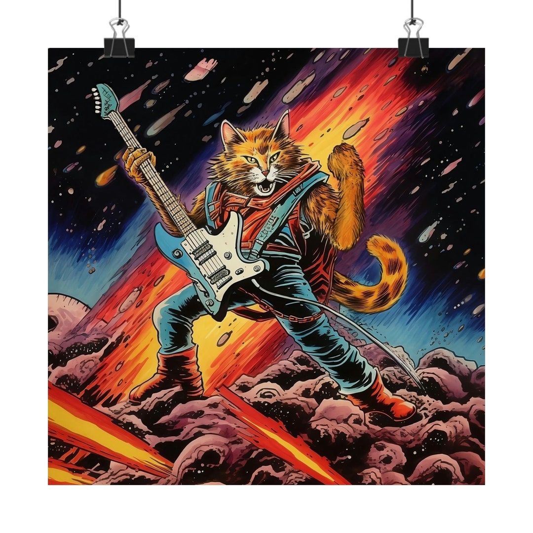 Rock Cat Poster Print, Cat Wall Art Print, Gift for Cat Person, Kid ...