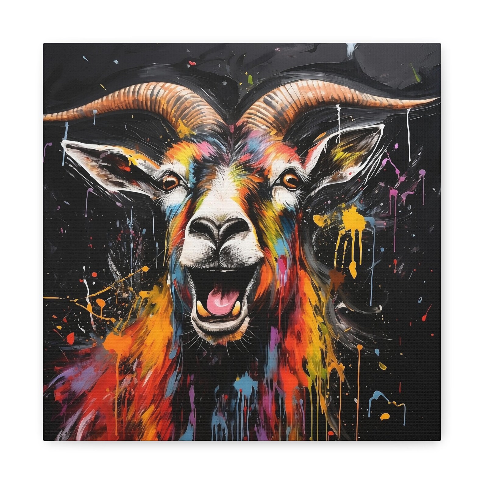 Goat Art Print Canvas Colorful Goat Wall Art Farm Animal Print Vegan ...