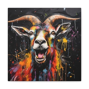 Goat Art Print Canvas Colorful Goat Wall Art Farm Animal Print Vegan ...