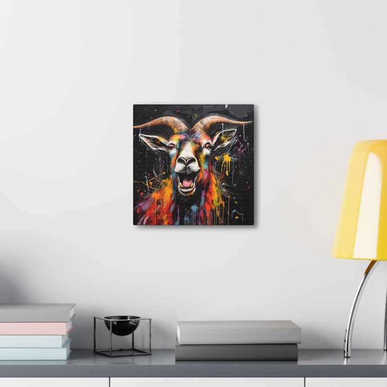 Goat Art Print Canvas Colorful Goat Wall Art Farm Animal Print Vegan ...