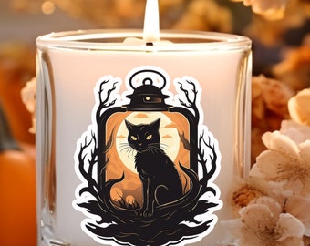 Halloween Black Cat Vinyl Sticker, Spooky Kitty Sticker, Witch Black ...