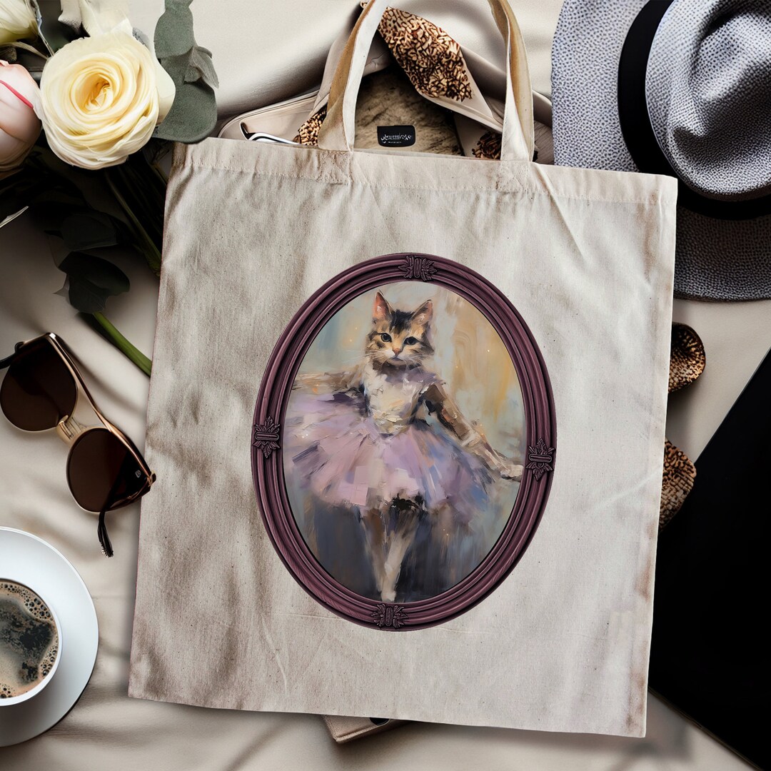 Cat Ballerina Tote Bag, Small Vintage Kitty Art Bag, Gift for Cat ...