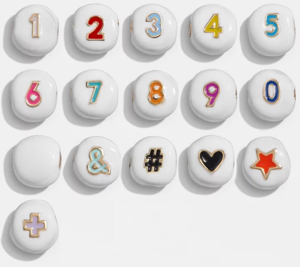 White Enamel Colorful Letter Beads, Cast Enamel Letters, Gold Lined ...