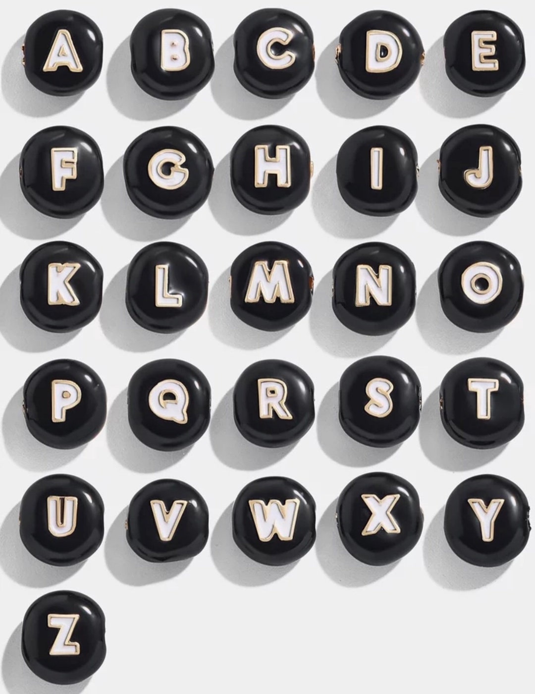 Black Enamel Letter Beads, Cast Enamel Letters, Gold Lined Letter Beads ...