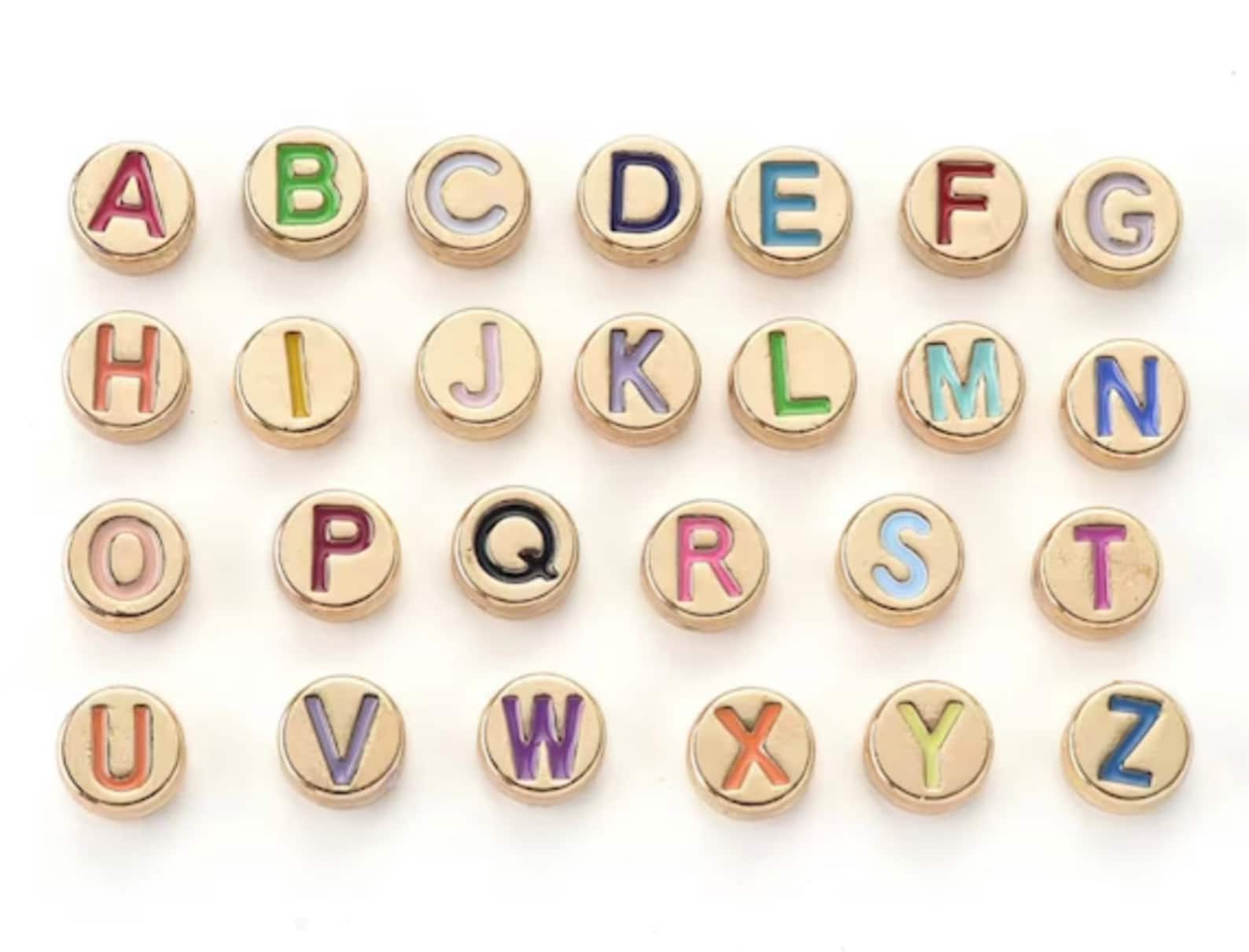 Gold Enamel Colorful Letter Beads, Gold Lined Letter Beads, Number ...