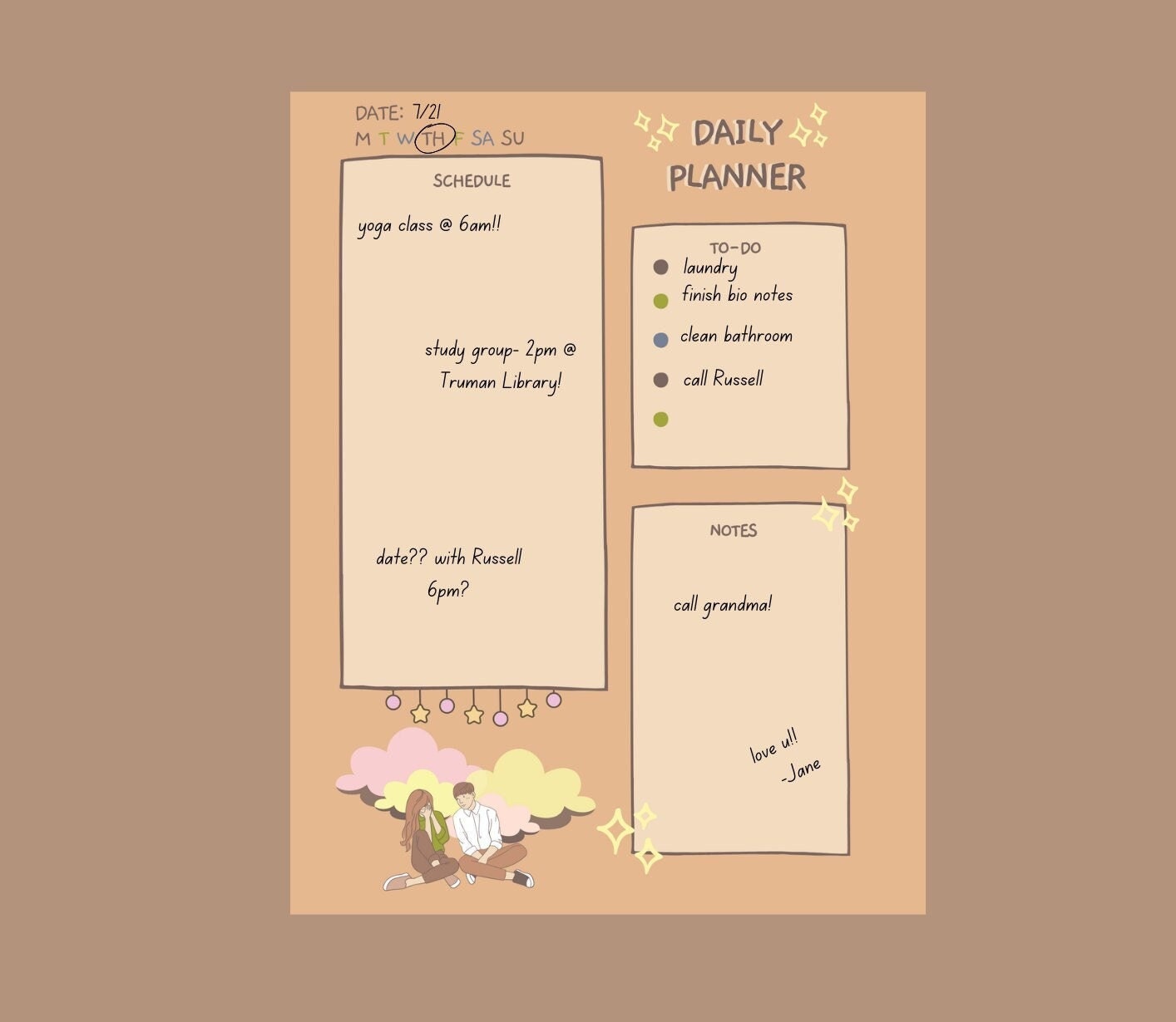 Cute Daily Planner Printable Downloadable Kawaii Planner for School ...