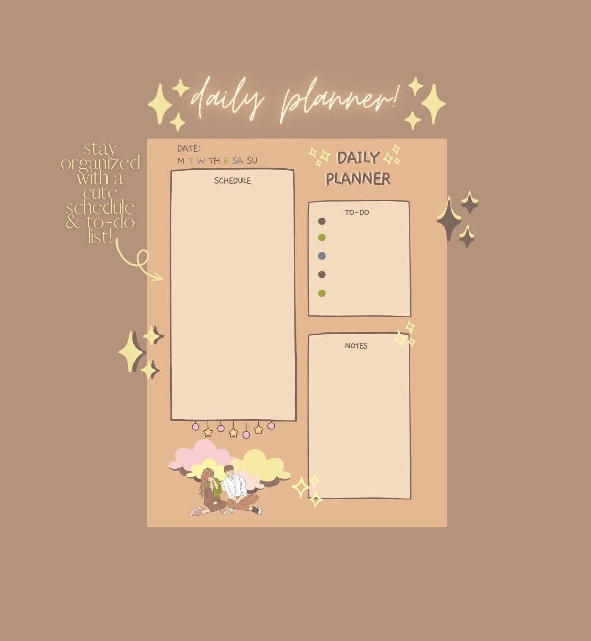 Cute Daily Planner Printable Downloadable Kawaii Planner for School ...