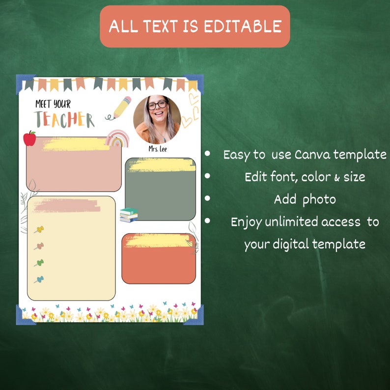 Back to School Meet the Teacher Digital Template, Cute Editable Teacher ...