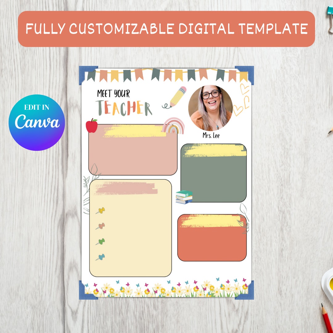 Back to School Meet the Teacher Digital Template, Cute Editable Teacher ...