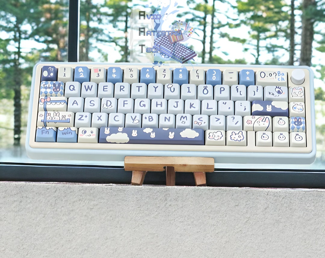 Cartoon Rabbit Keycap Set, Colorful Unique Animated Cute Animal Blue ...