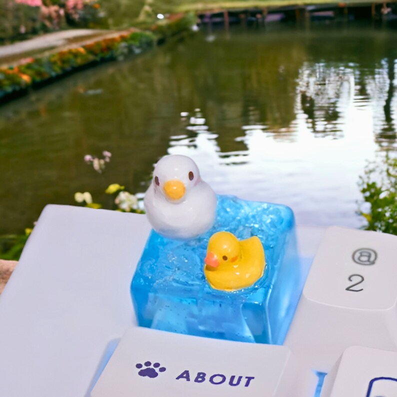Swimming Ducks Resin Keycap, Adorable Rubber Duck Swimming in Pond ...