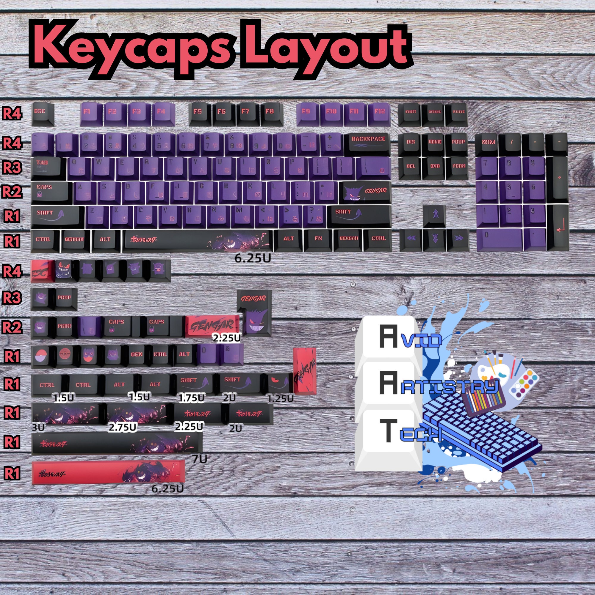 Gengar Pokemon Keycaps Set, Cute Japanese Anime Theme Inspired Gaming ...