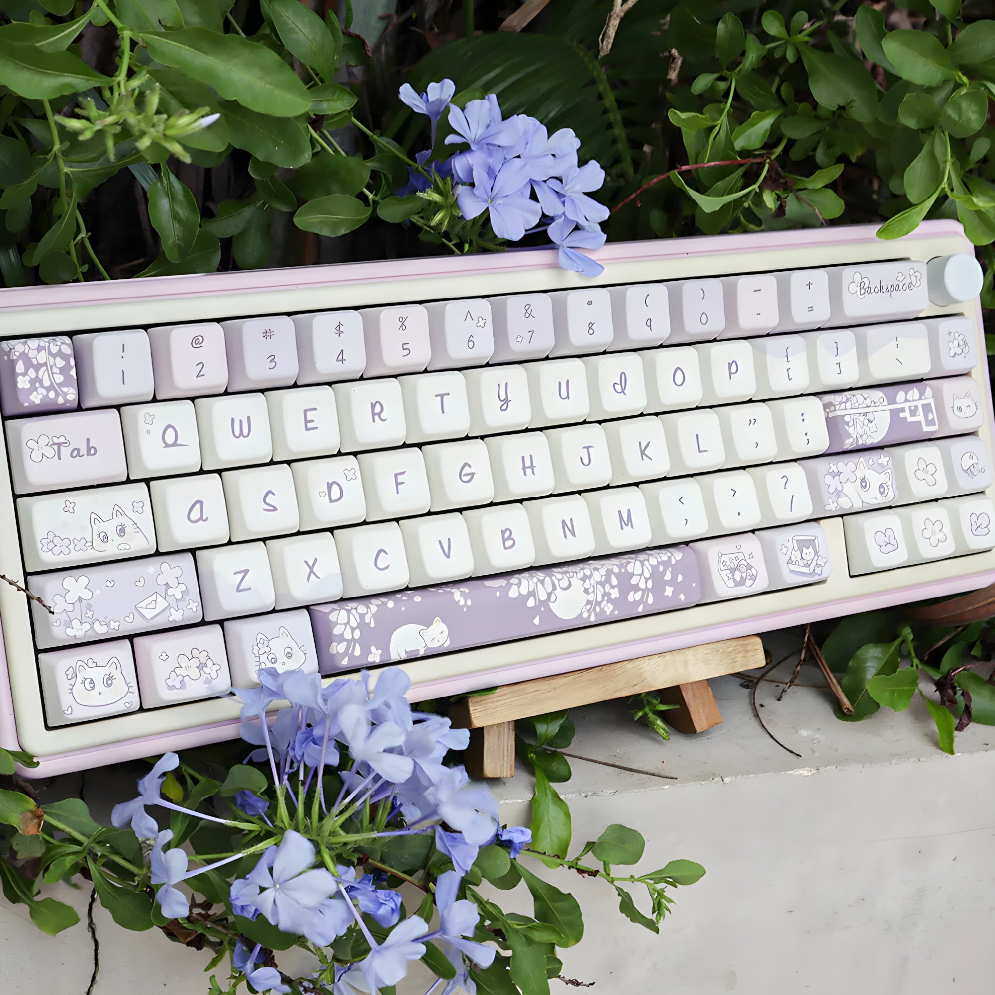 Cartoon Cat Keycap Set, Fun Colorful Unique Cute Kitty Purple Kitten ...