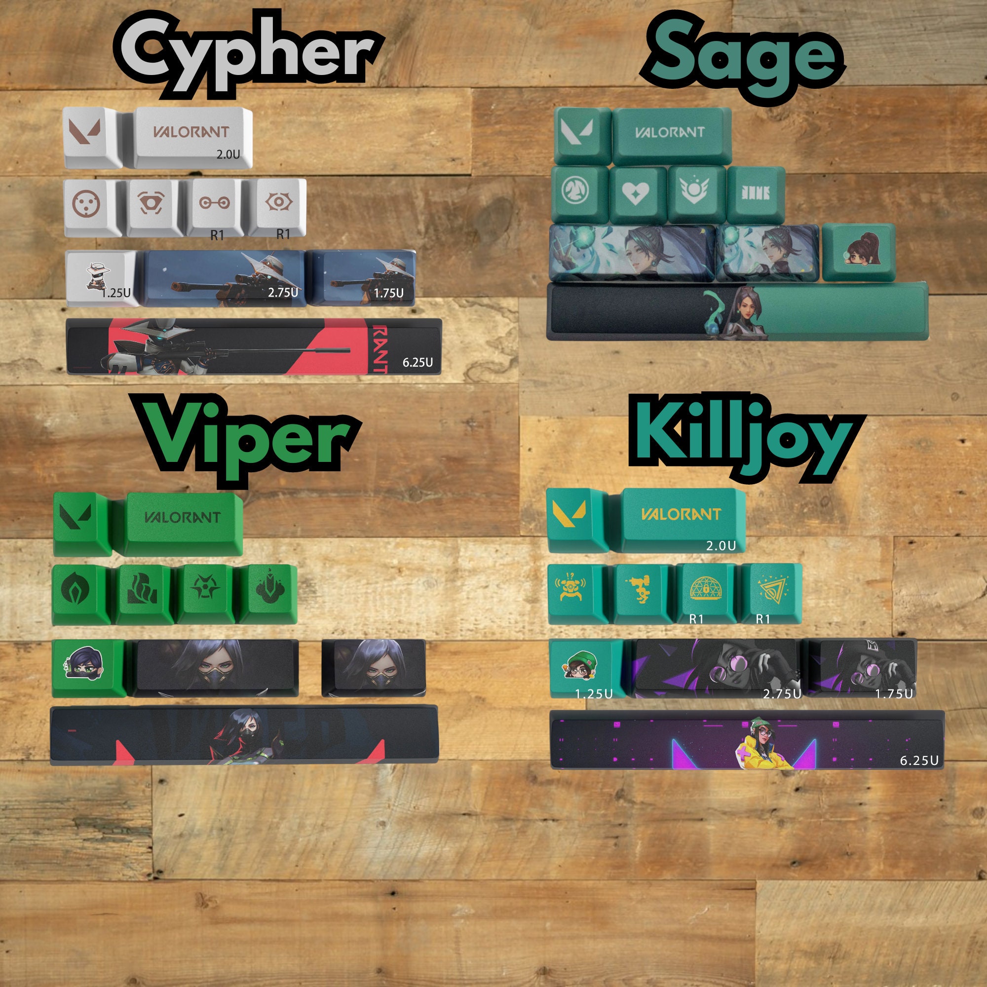 Valorant Keycaps, Reyna Chamber Jett Omen Cypher Sage Viper Killjoy ...