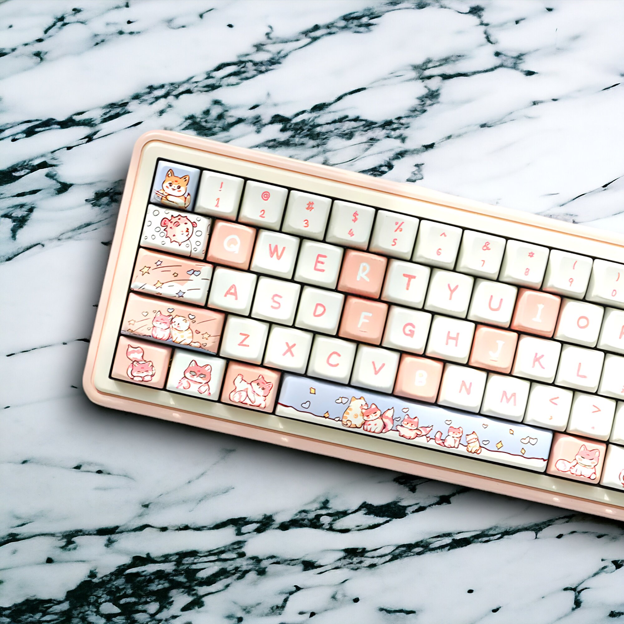 Cartoon Cat Keycap Set, Fun Colorful Unique Cute Kitty Feline Kitten ...