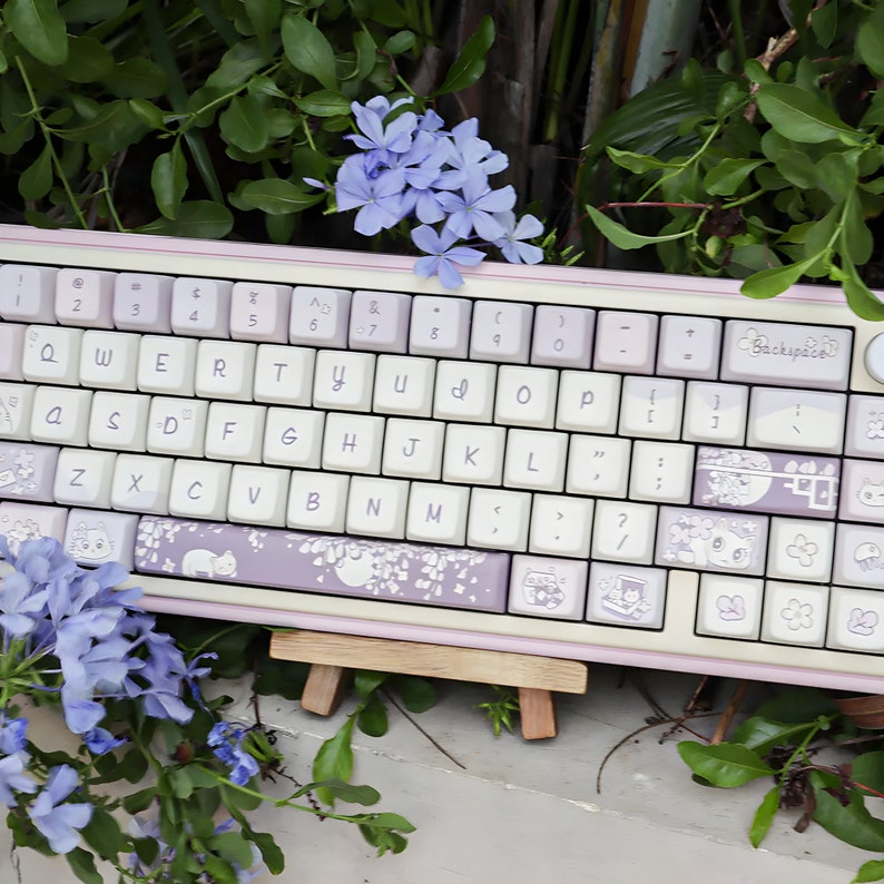 Cartoon Cat Keycap Set, Fun Colorful Unique Cute Kitty Purple Kitten ...