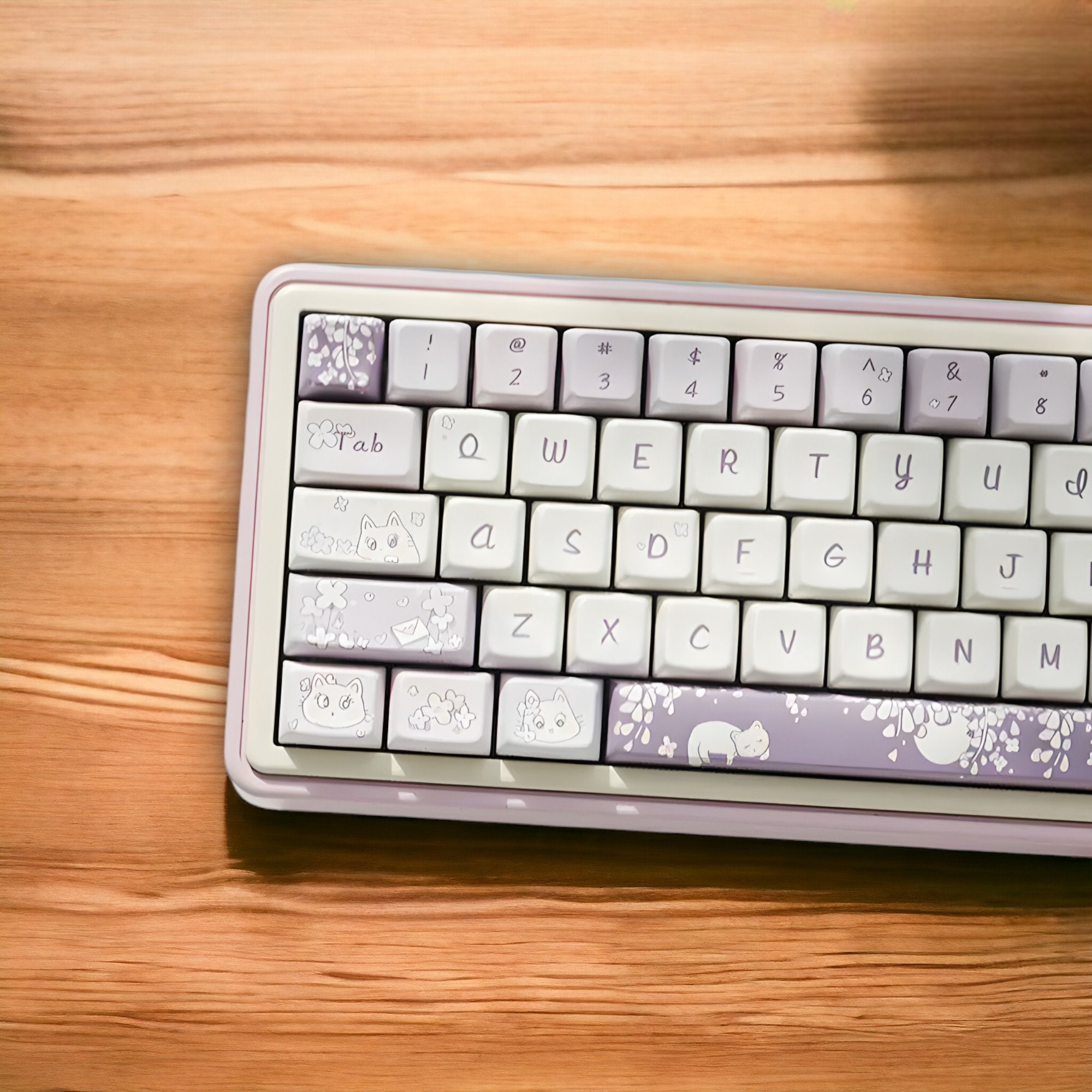 Cartoon Cat Keycap Set, Fun Colorful Unique Cute Kitty Purple Kitten ...