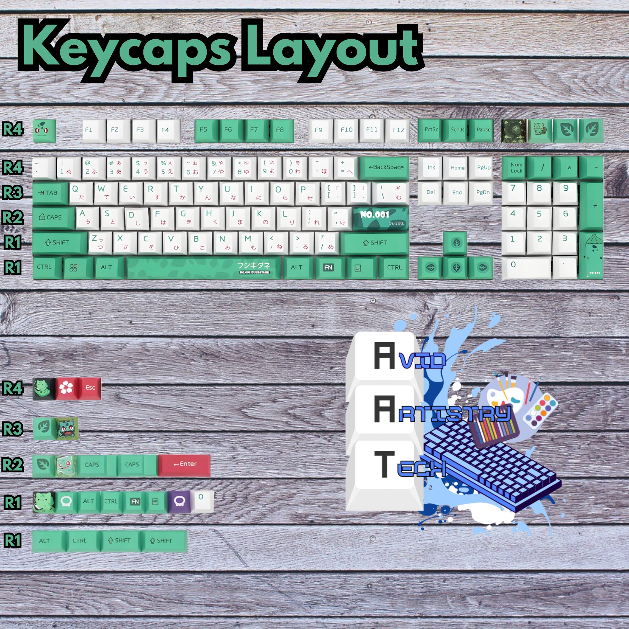 Bulbasaur Pokemon Keycaps Set, Cute Japanese Anime Theme Gaming Keycaps ...