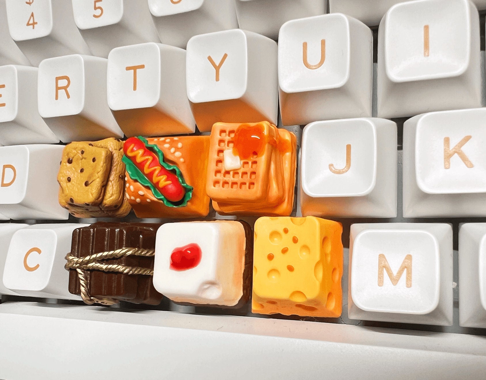 Food Keycaps, Cheese Cookie Cake Chocolate Hot Dog Waffle Gourmet Resin ...