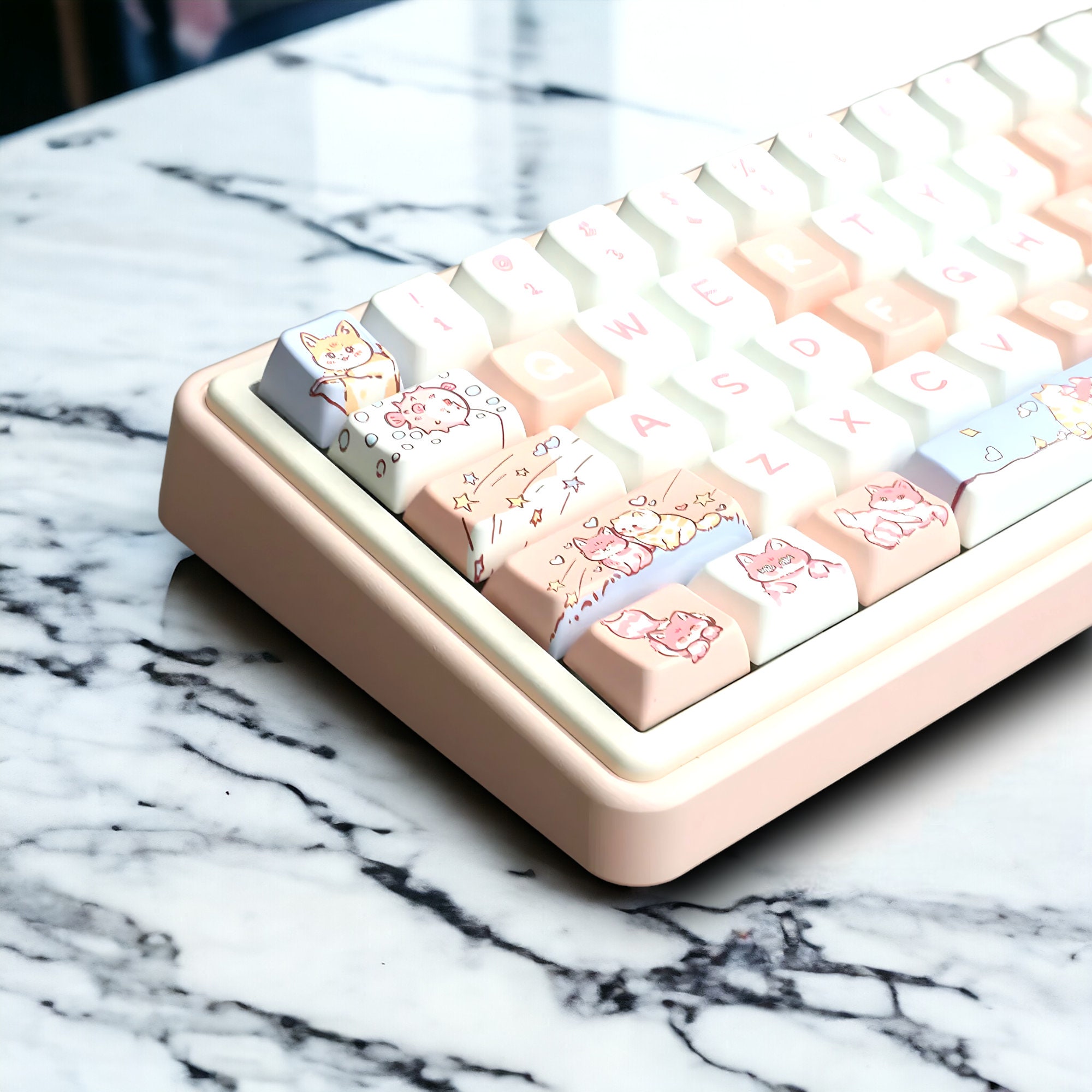 Cartoon Cat Keycap Set, Fun Colorful Unique Cute Kitty Feline Kitten ...