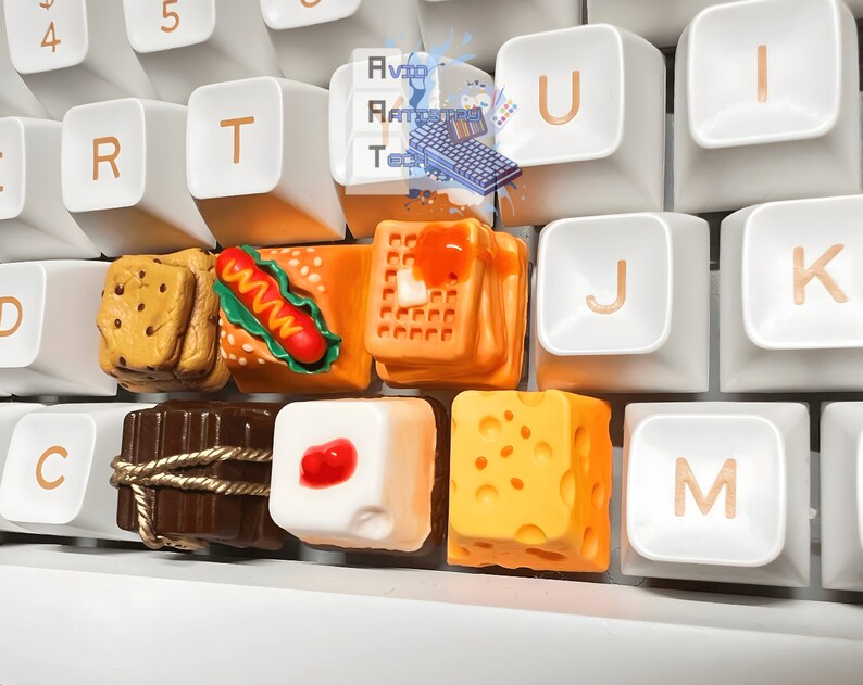Food Keycaps, Cheese Cookie Cake Chocolate Hot Dog Waffle Gourmet Resin ...