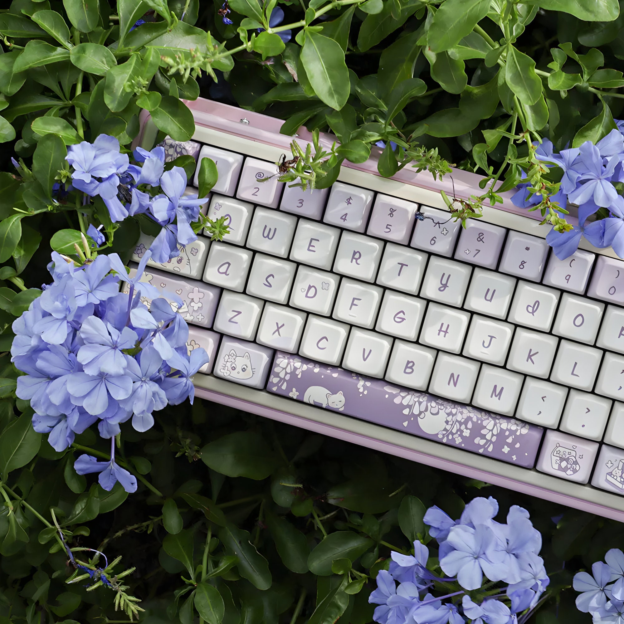 Cartoon Cat Keycap Set, Fun Colorful Unique Cute Kitty Purple Kitten ...