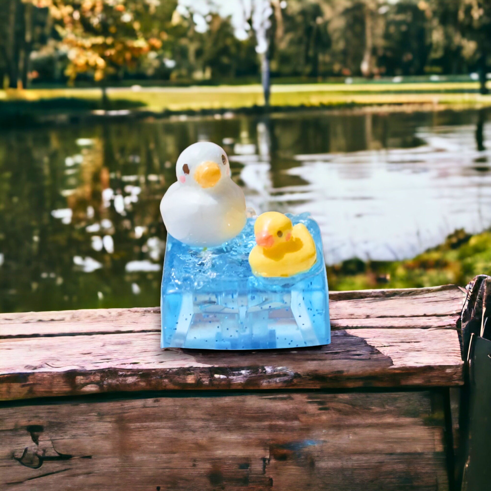 Swimming Ducks Resin Keycap, Adorable Rubber Duck Swimming in Pond ...