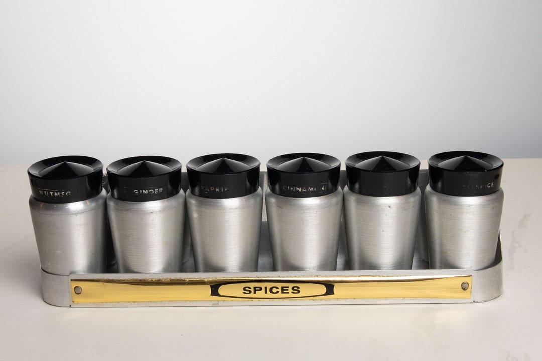 Vintage KROMEX 6 Aluminum Spice Rack Mid Century Modern MCM Set With ...