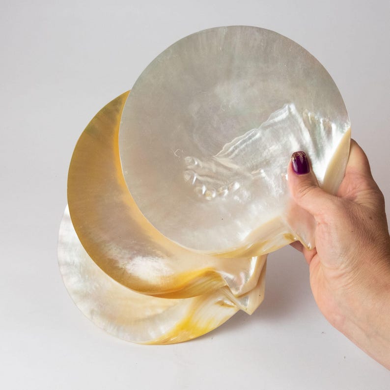 3 VTG Mother of Pearl Caviar Serving Dishes 6.75"x6.6" Beautiful ...