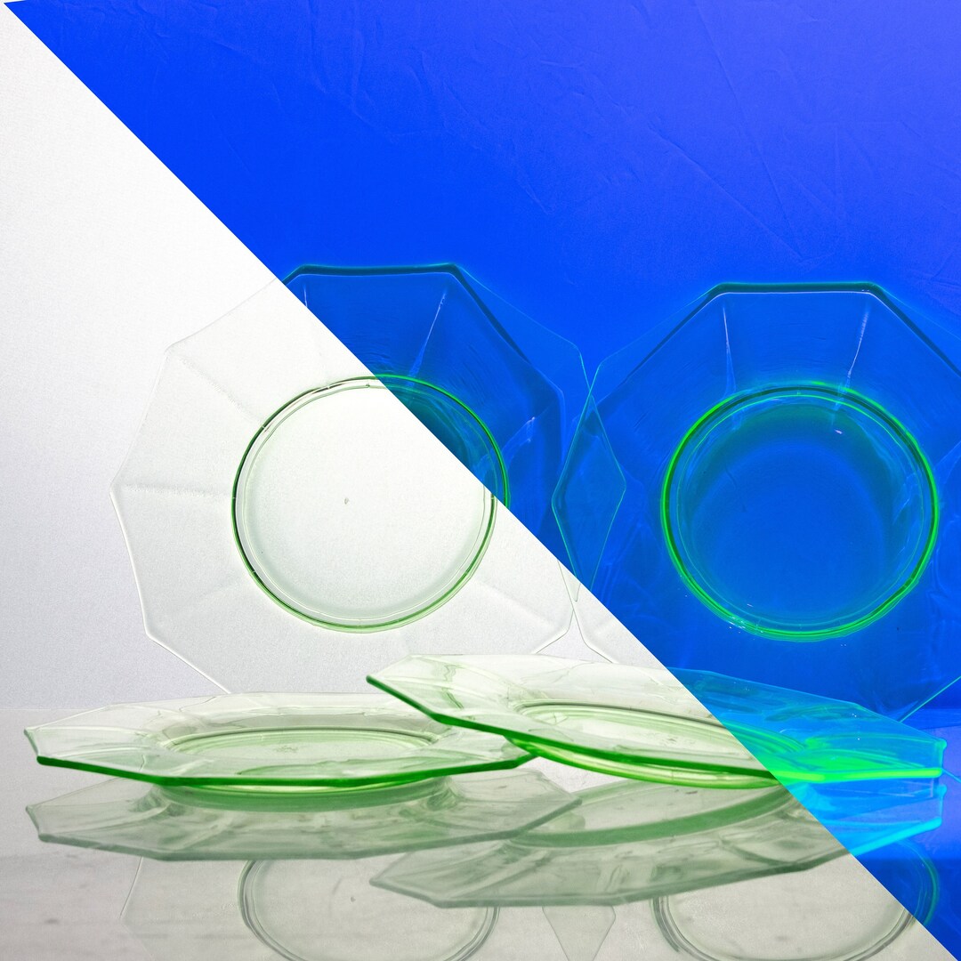 Set of 4 Cambridge Decagon 1930s Uranium Glass Luncheon or Salad Plates ...