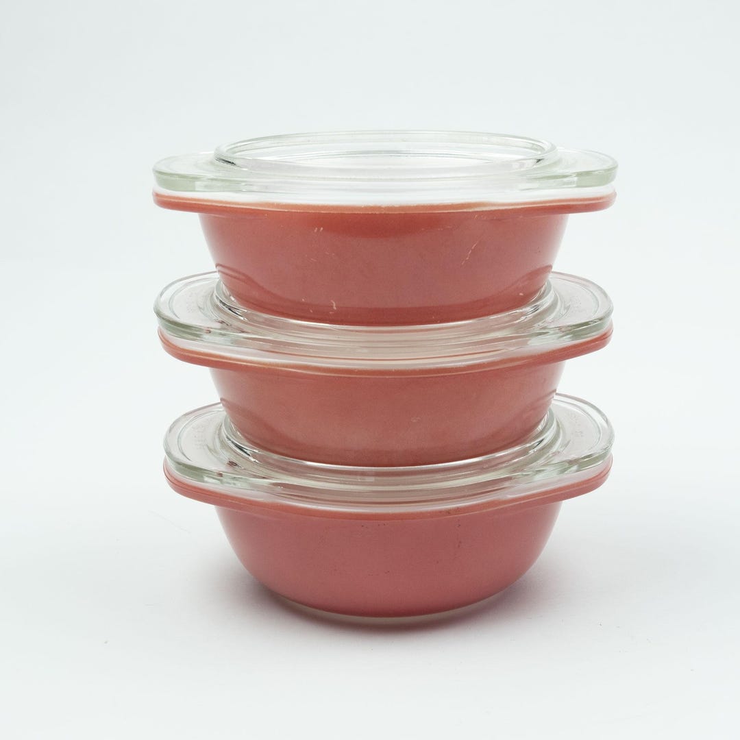 3 VTG Flamingo Pink Pyrex 080 Individual 8oz Casserole Dish W/glass ...