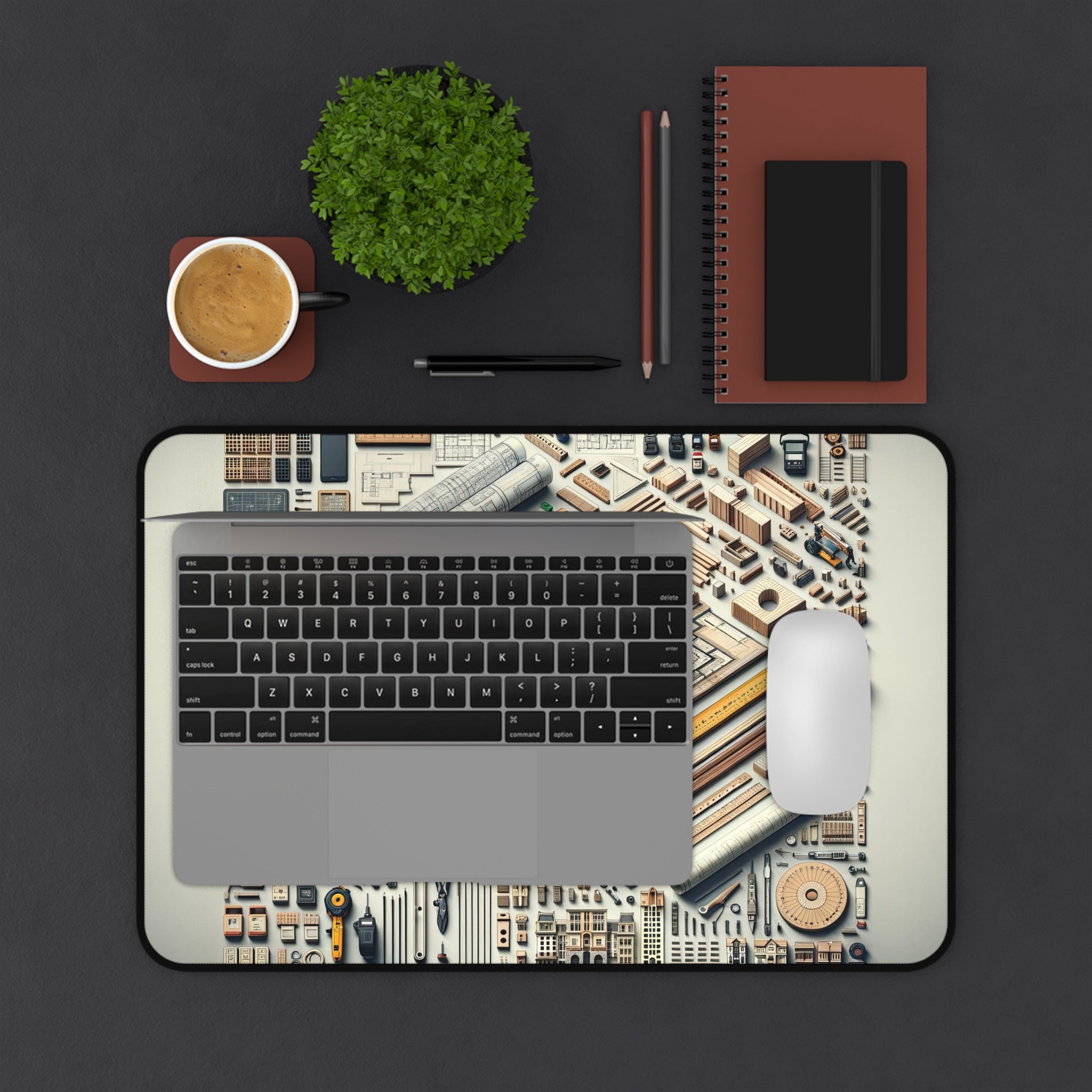 Architectural Concept Desk Mat, Modern City Blueprint Office Decor ...
