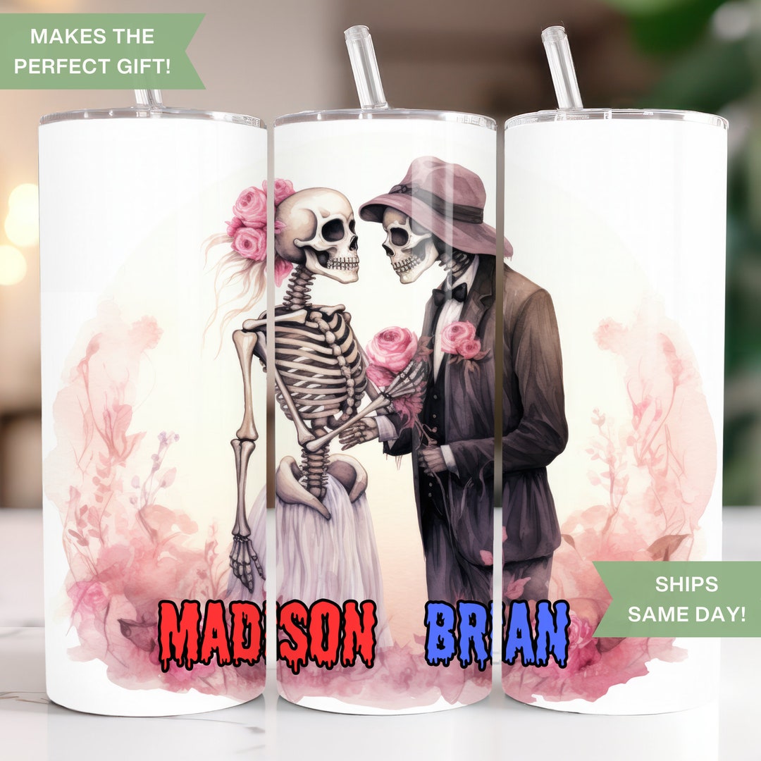 Personalized Couples Skeleton Cute Halloween Tumbler With Name for Him ...