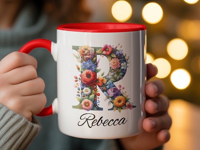 Personalized Floral Alphabet Letter R Mug, Custom Monogram Coffee Cup ...