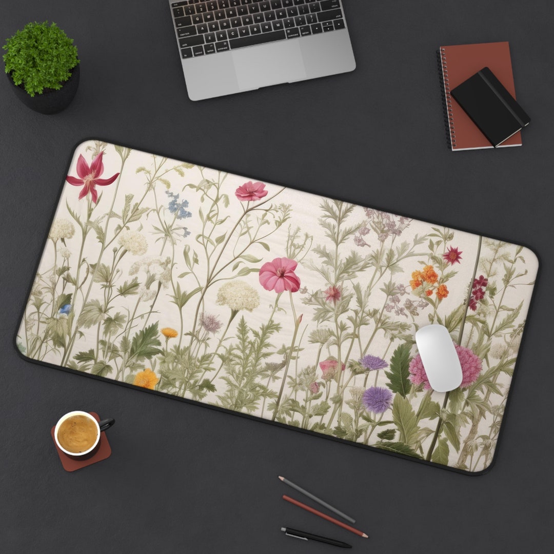 Botanical Desk Mat, Vintage Floral Mouse Pad, Large Office Desk ...