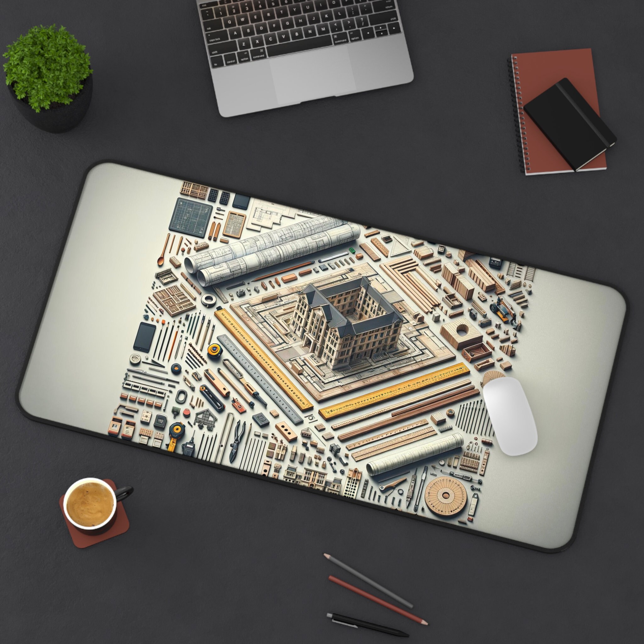 Architectural Concept Desk Mat, Modern City Blueprint Office Decor ...