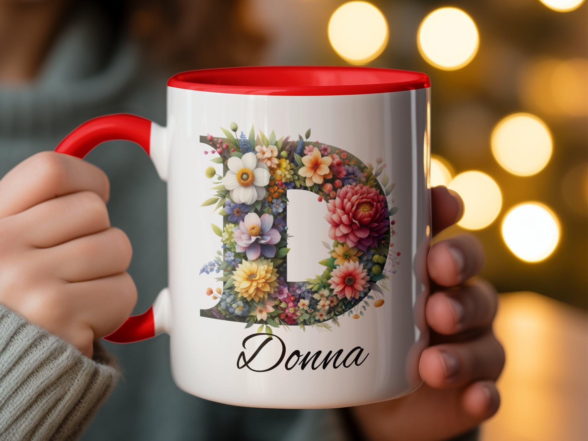 Floral Alphabet Initial D Coffee Mug, Personalized Monogram Donna Cup ...