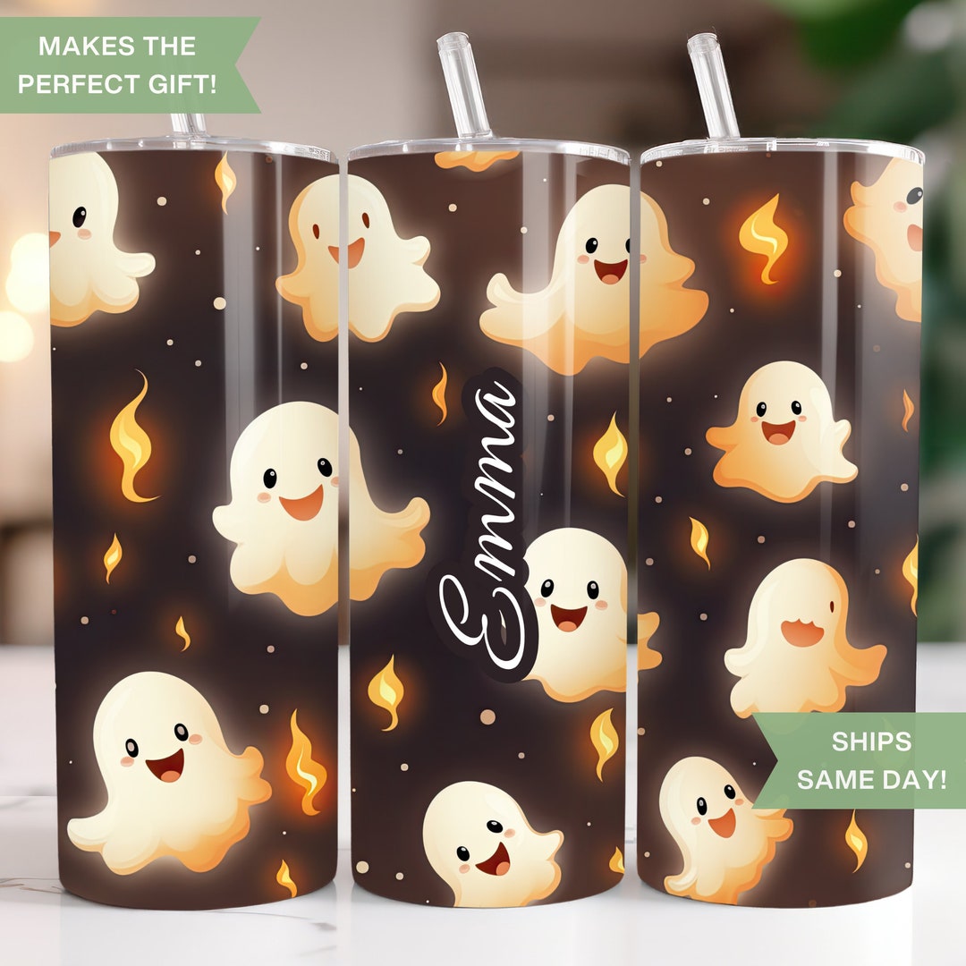 Personalized Cute Ghost and Flames Travel Cup for Women, Custom Ghost ...