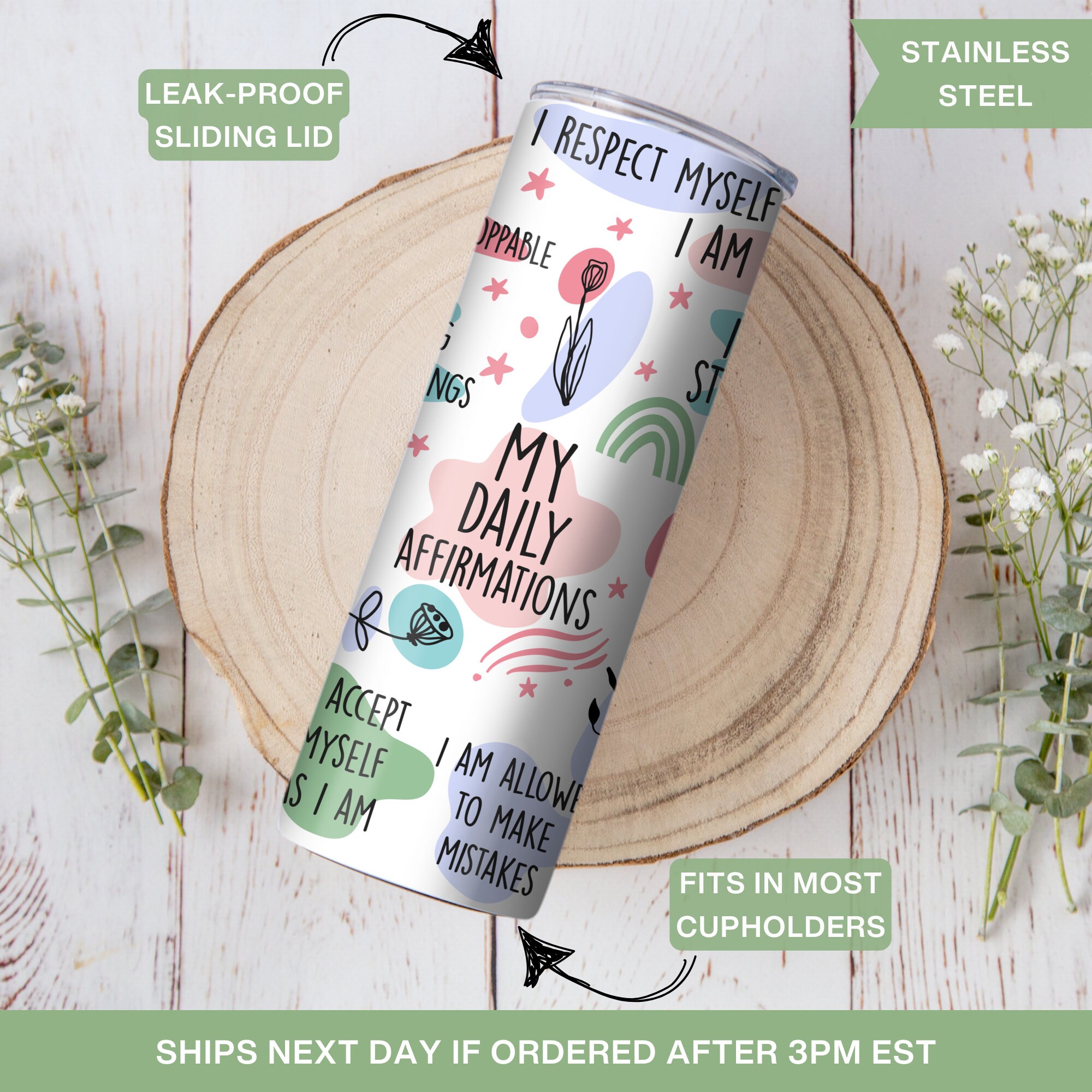 My Daily Affirmations Tumbler, Daily Affirmations Cup for Her, Self ...