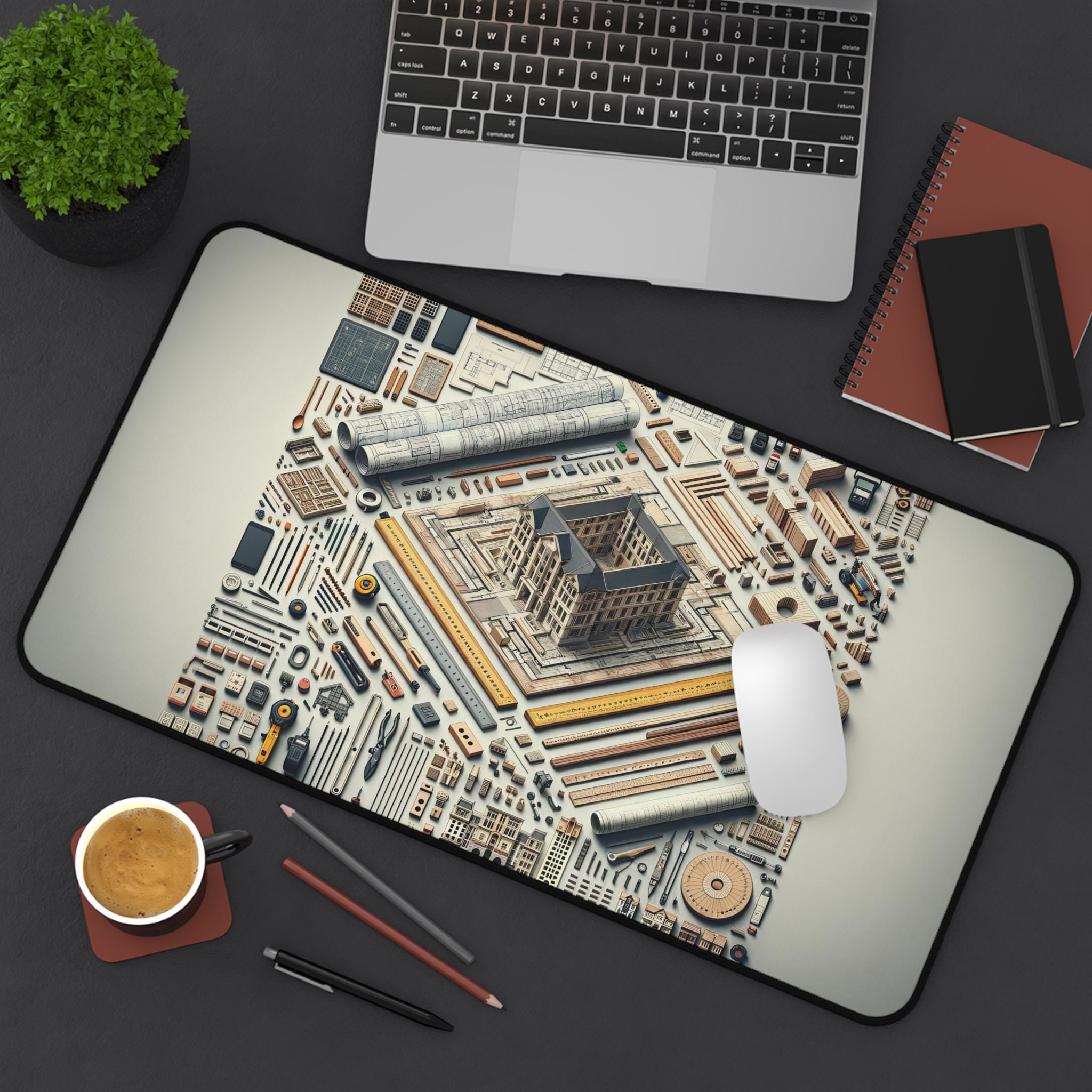 Architectural Concept Desk Mat, Modern City Blueprint Office Decor ...