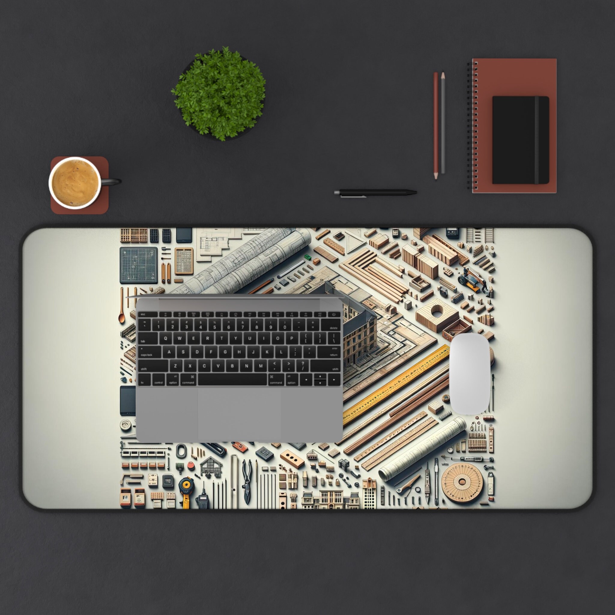 Architectural Concept Desk Mat, Modern City Blueprint Office Decor ...