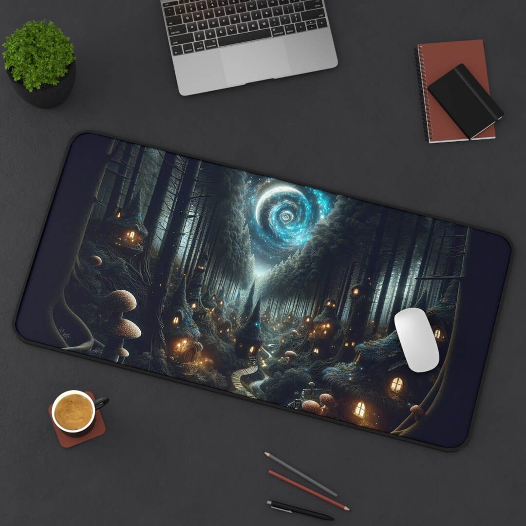 Enchanted Forest Desk Mat With Whimsical Night Sky, Large Gaming ...