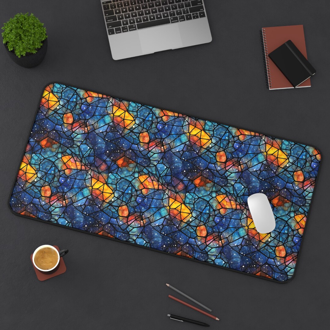 Stained Glass Galaxy Inspired Desk Mat, Colorful Space-themed Office ...