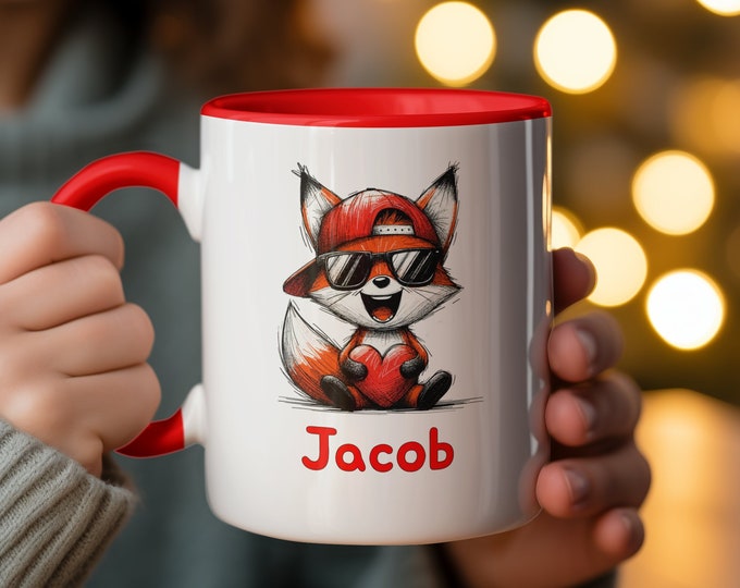 Personalized Cute Chibi Fox Cup, Sleeping Fox, Valentines Day Gift ...