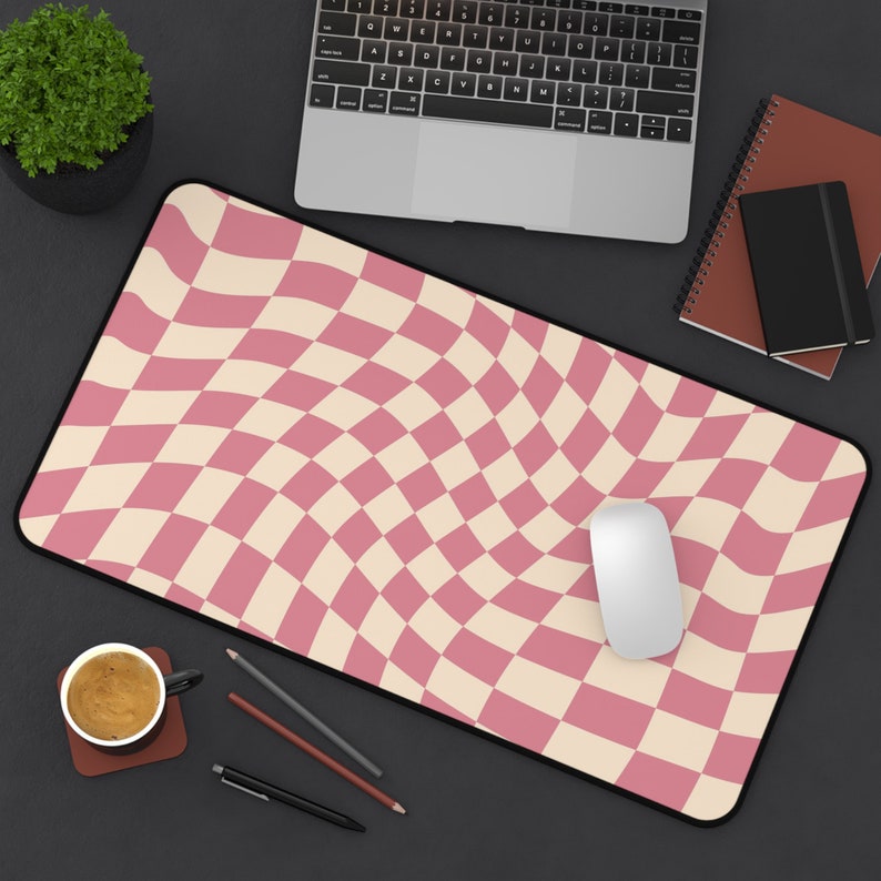 Abstract Wavy Lines Desk Mat, Coral Pink Large Mouse Pad, Stylish ...
