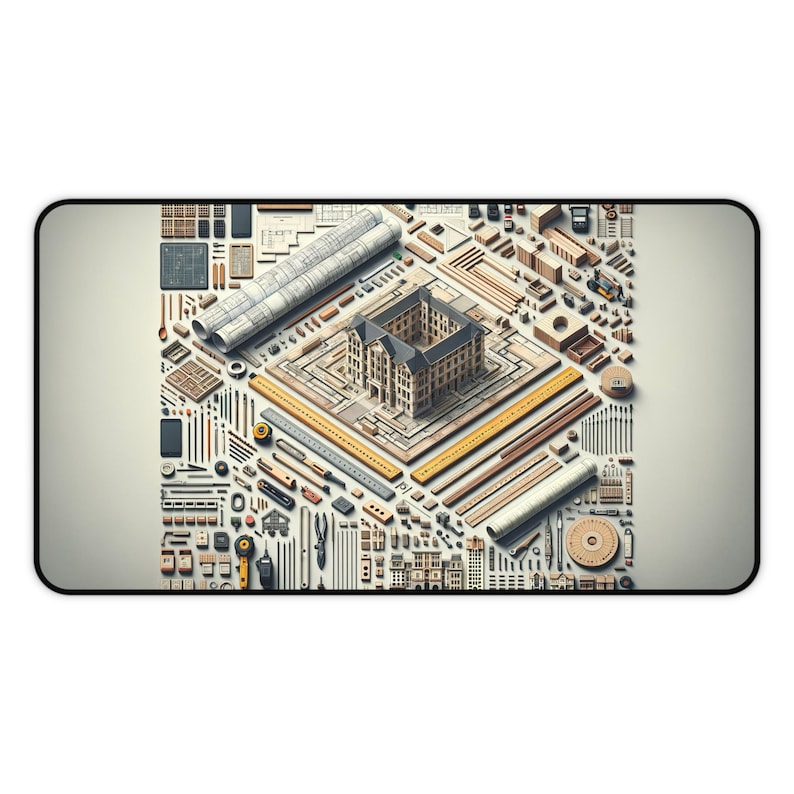Architectural Concept Desk Mat, Modern City Blueprint Office Decor ...