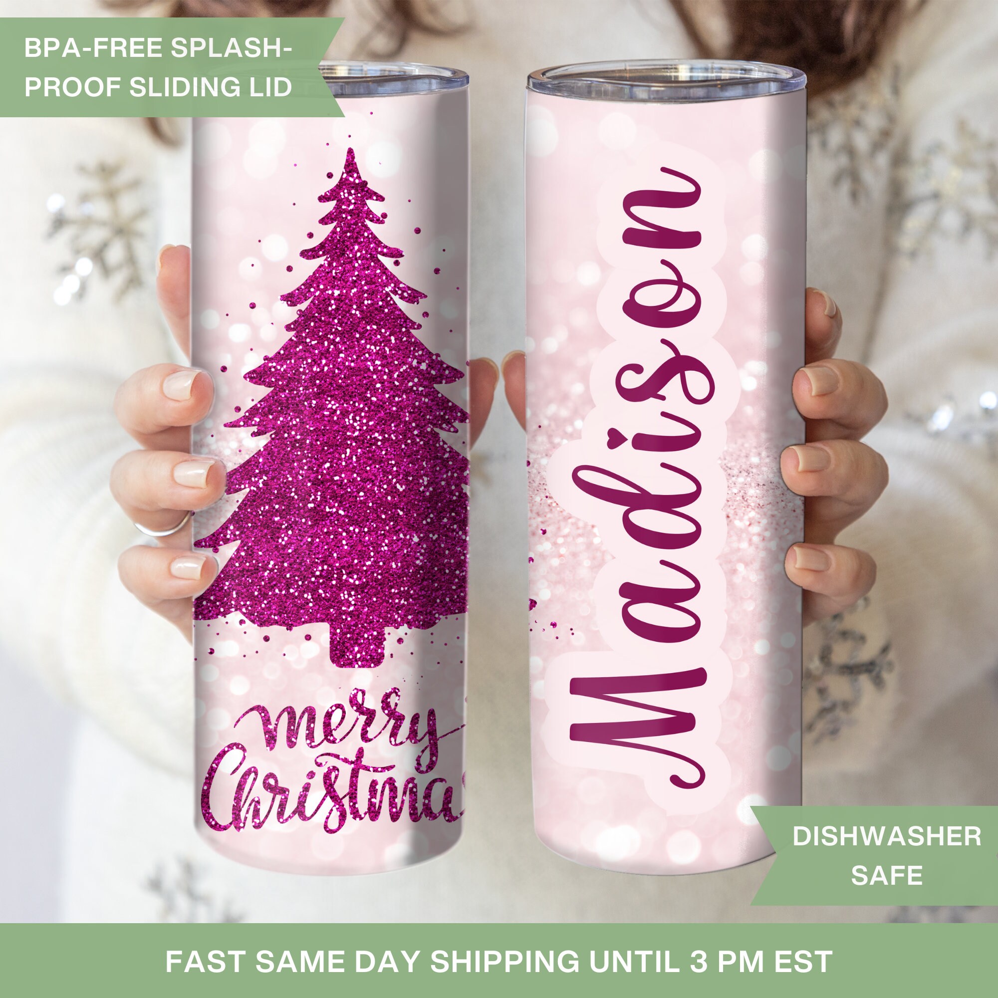 Personalized Snowflake Christmas Tumbler Gift for Her, Custom Glitter ...