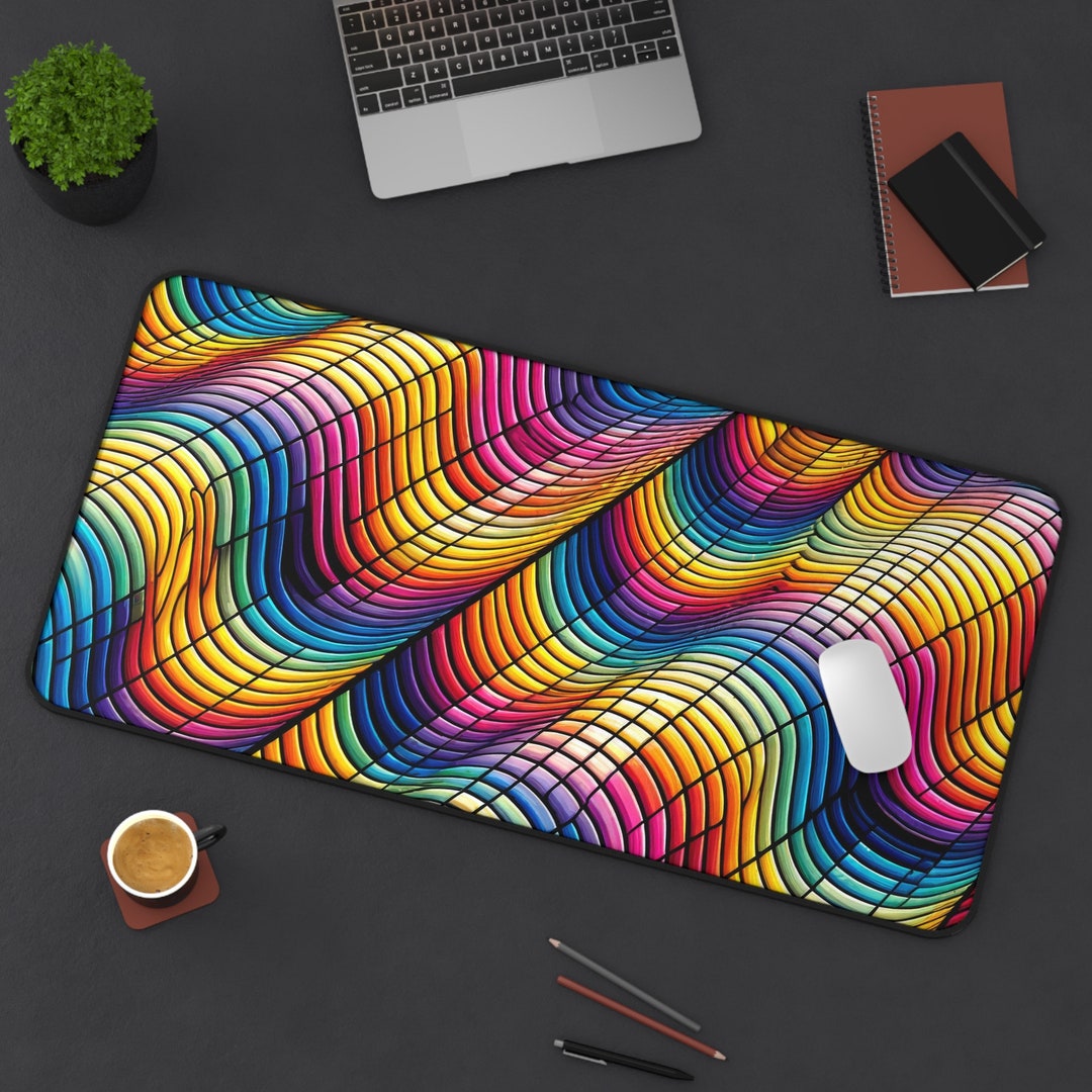 Colorful Abstract Waves Desk Mat, Large Mouse Pad, Artistic Office ...